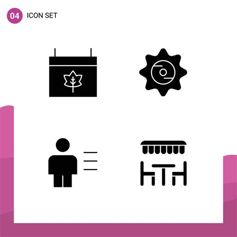 Set Of 4 Vector Solid Glyphs On Grid For Autumn Avatar Thanksgiving Drink Details Editable