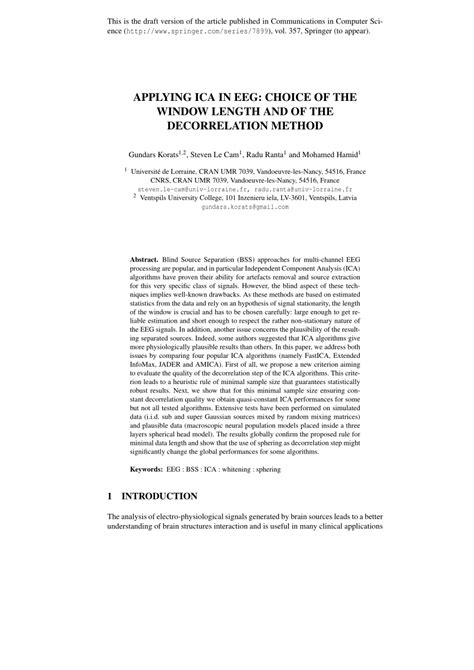 pdf applying ica in eeg choice of the window length and of the