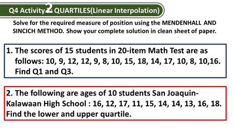 solved q4 activity quartiles linear interpolation solve for the