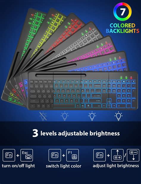 Super Slim Wireless Keyboard With Backlit 7 Colors Phone Holder And Rechargeable Lithium Battery