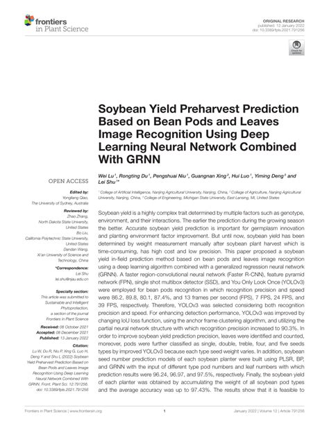 Pdf Soybean Yield Preharvest Prediction Based On Bean Pods And Leaves