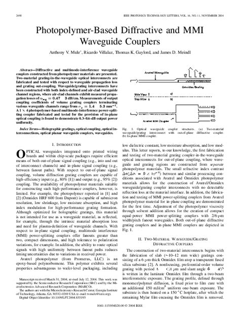 Pdf Photopolymer Based Diffractive And Mmi Waveguide Couplers