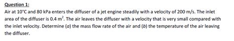 Solved Air At 10 Degree C And 80 Kpa Enters The Diffuser Of