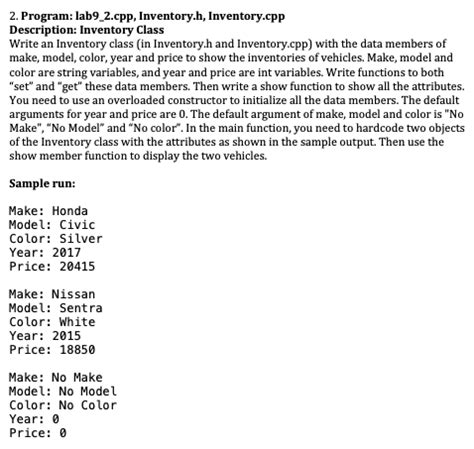 Solved 2 Program Lab92cpp Inventoryh Inventorycpp Description