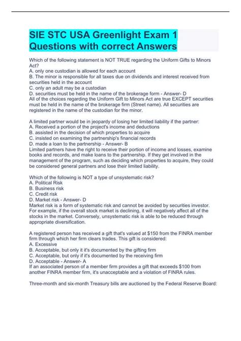 Sie Stc Usa Greenlight Exam 1 Questions With Correct Answers Sie Stc Usa Greenlight Stuvia Us