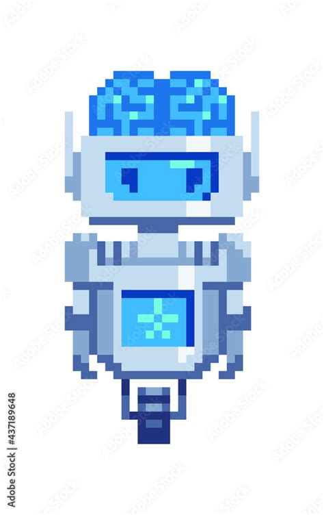 Chat Bot Online Assistant Robot Android Pixel Art Character Cyber Brain Artificial