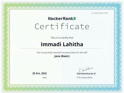 Proud To Announce That I Have Earned A Basic Java Programming Certificate From Hackerrank