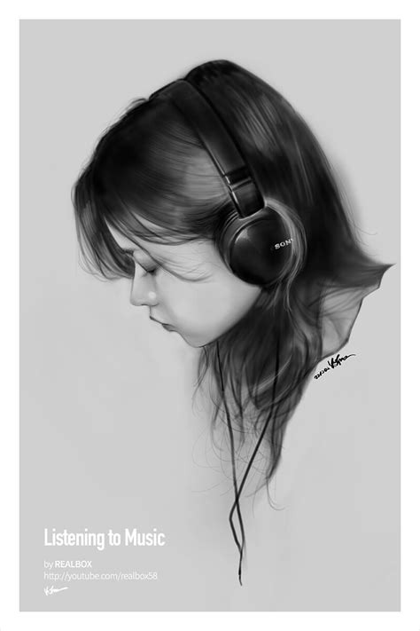 음악 듣는 여자 자작 그림 게시판