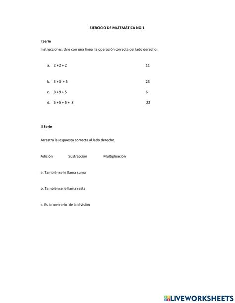 Operaciones Basicas Online Exercise For 1 Live Worksheets