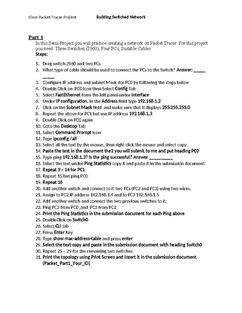 Packet Tracer Project Two Parts Cisco Packet Tracer Project Building Switched Network Part 1