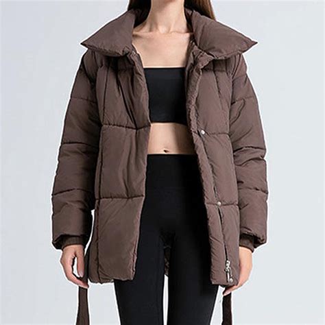 아임달라 여성 허리끈 패딩 점퍼 S라인 하프 코트 미들 파카