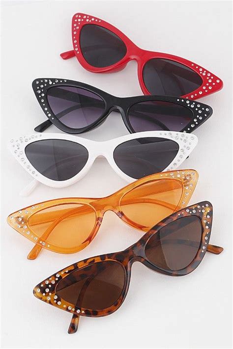 Slim Rhinestone Cat Eye Sunglasses More Colors Available