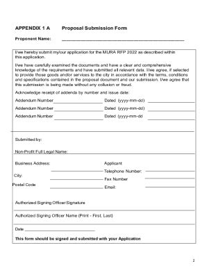 Fillable Online Appendix 1 Application Template RFP137 FINAL SF HSH Fax Email Print