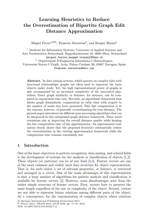 Pdf Learning Heuristics To Reduce The Overestimation Of Bipartite Graph Edit Distance