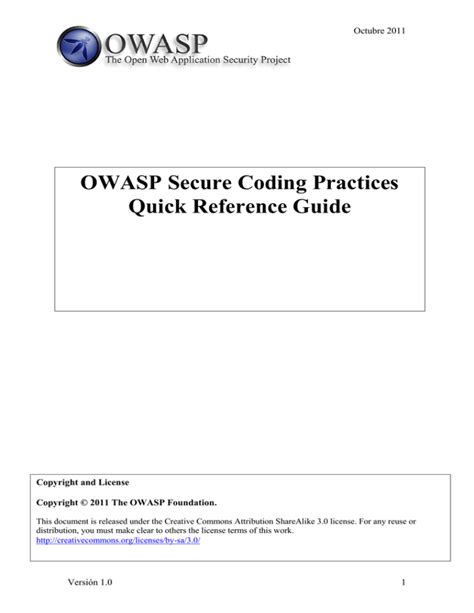 Owasp Secure Coding Practices Quick Reference Guide