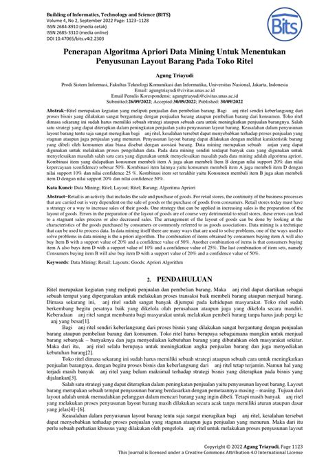 Pdf Penerapan Algoritma Apriori Data Mining Untuk Menentukan