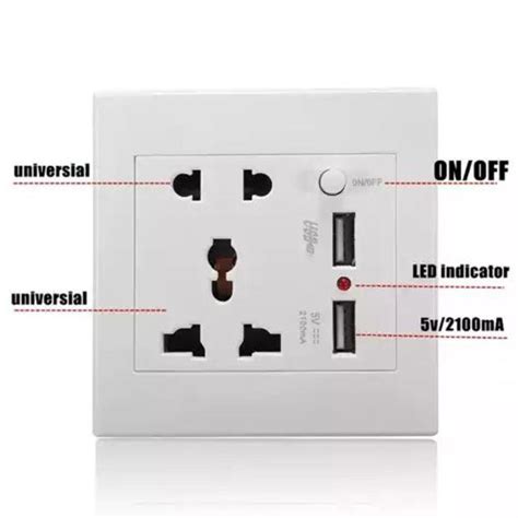 AC V A USB Wall Socket Universal Wall Socket Panel With USB Port Plug Charger Switch