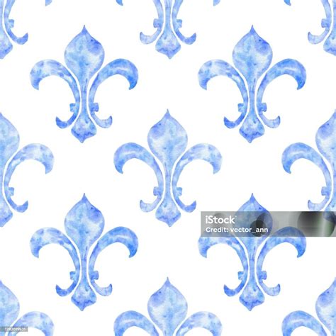 플뢰르 드리스 핸드 그린 수채화 블루 또는 나민 매끄러운 배경 보헤미안 재식 패턴 빈티지 전령 일러스트레이션 백합 문장에 대한