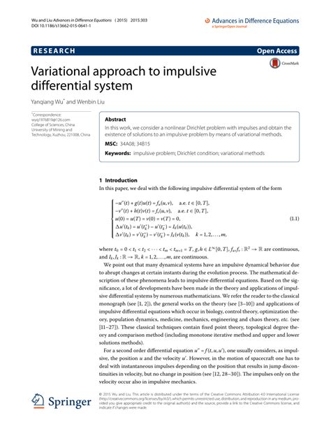 Pdf Variational Approach To Impulsive Differential System