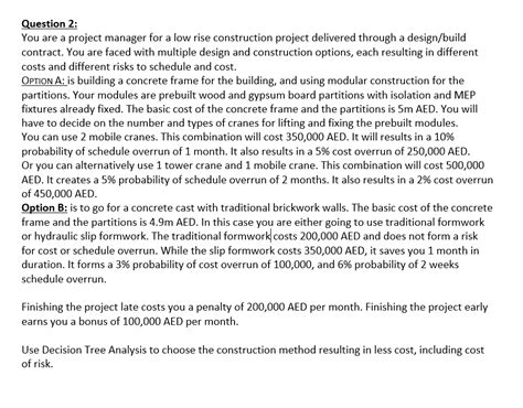 solved question 2 you are a project manager for a low rise
