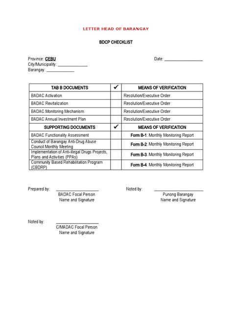 Bdcp Checklist 2 Pdf
