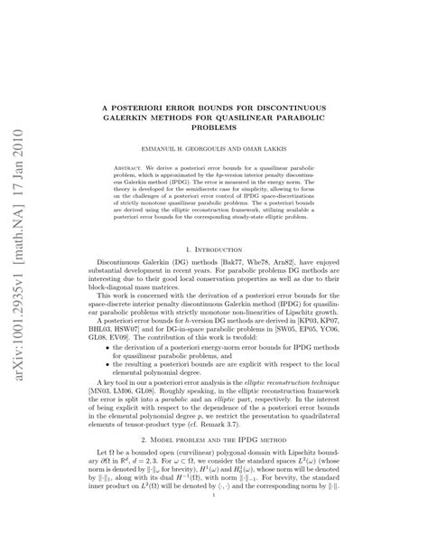 Pdf A Posteriori Error Bounds For Discontinuous Galerkin Methods For Quasilinear Parabolic