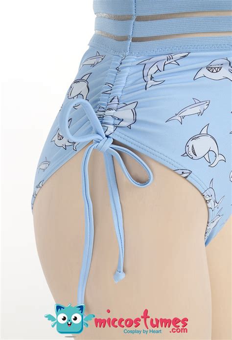 Women Kawaii One Piece Swimsuit Blue Shark Pattern Halter Waist