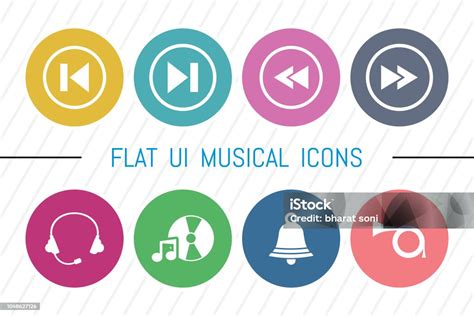 플랫 Ui 8 색상 음악 아이콘 설정합니다 Eps10입니다 매우 유용한 음악 아이콘 설정 간단한 그림입니다 웹 모바일 소프트웨어 및 애플 리 케이 션에 대 한 유용한 아이콘