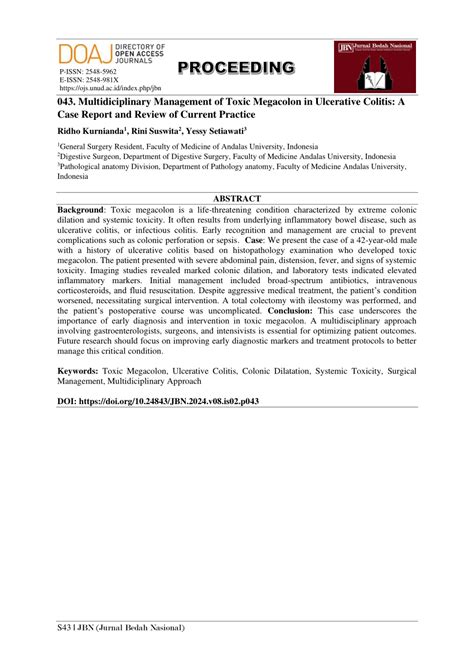Pdf 043 Multidiciplinary Management Of Toxic Megacolon In Ulcerative Colitis A Case Report