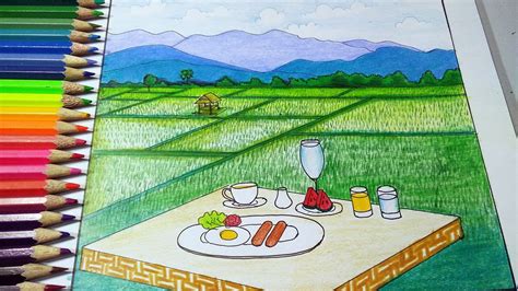 วาดภาพวิวทุ่งนาวิถีสโลว์ไลฟ์ How To Draw Slow Life On Rice Field Youtube