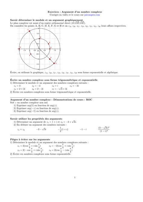 Exercices Argument D`un Nombre Complexe