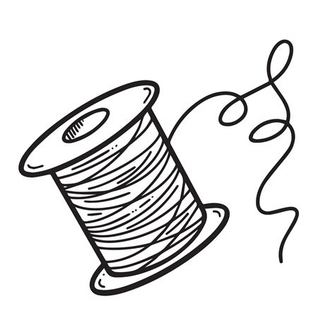 Thread Roll Black And White Outline Vector Icon Illustration Isolated On Square Template