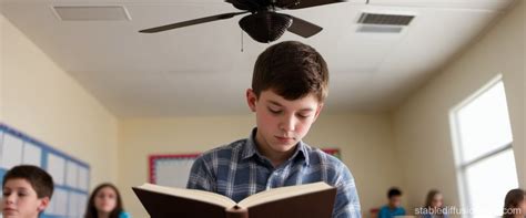 Student Reading In Classroom With Ceiling Fan Stable Diffusion Online