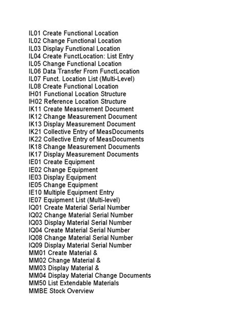 sap pm transaction codes pdf computing software engineering