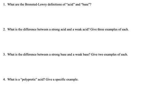 Solved 1 What Are The Bronsted Lowry Definitions Of Acid And Base