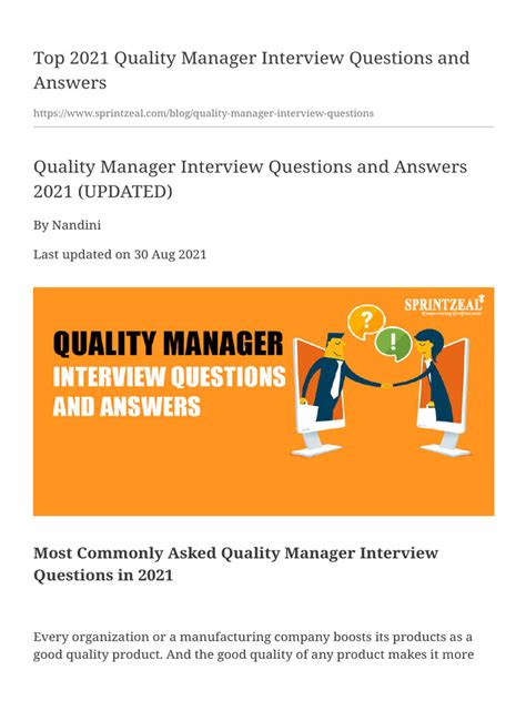 Top 2021 Quality Manager Interview Questions Answer Pdf Quality Management Quality