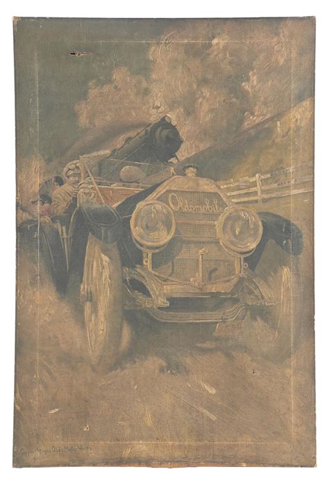Lot Detail C 1910 Oldsmobile Dealership Canvas Oleograph By Wm Foster
