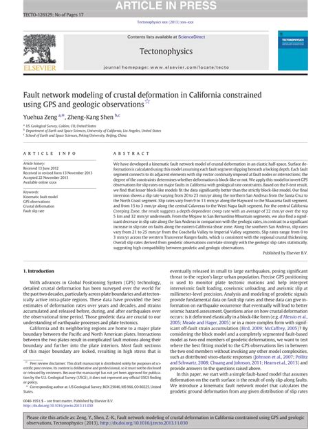 Pdf Fault Network Modeling Of Crustal Deformation In California