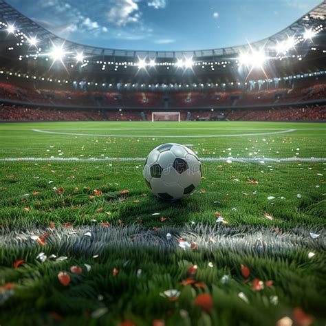 Dynamic Soccer Stadium Scene With Ball Ready For Intense Game Stock