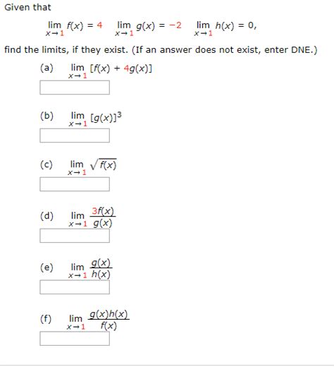 Solved Given That Lim F X 4 X→ 1 Lim G X 2 X→ 1 Lim