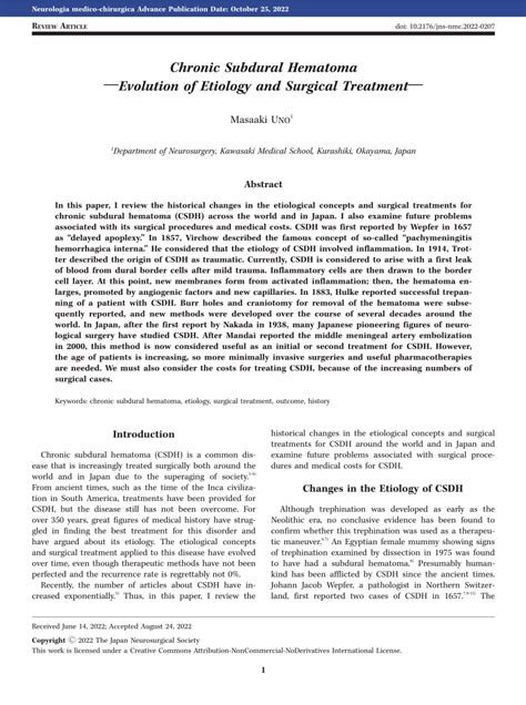 Pdf Chronic Subdural Hematoma Evolution Of Etiology And Surgical Treatment