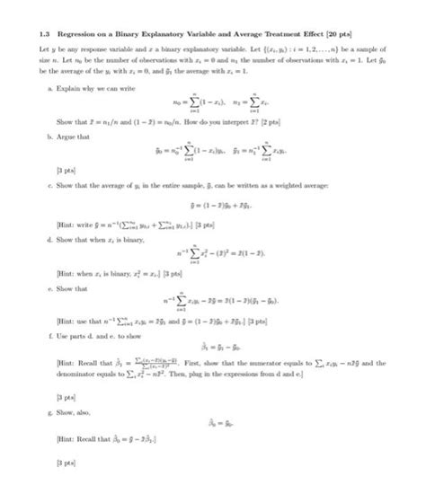 Solved 1 3 Regression On A Binary Explanatory Variable And Chegg