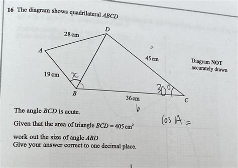 Solved The Diagram Shows Quadrilateral Abcd Agram Not Urately Drawn The Angle Bcd Is Acute Gi