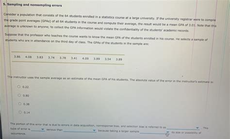 Solved Sampling And Nonsampling Errors Consider A Chegg