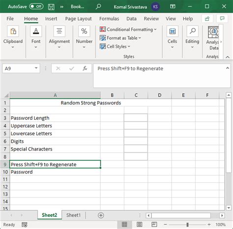 How To Generate A Random Strong Password In Excel