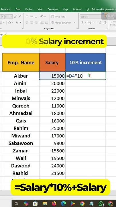 Add 10 Salary Increment In Ms Excel Excelshort Wow Tipsandtricks