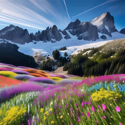 Alpine Meadows In Majesty Immersed In Colorful Alpine Flowers Amidst