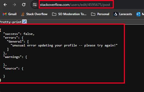 Error Unusual Error Updating Your Profile Meta Stack Overflow