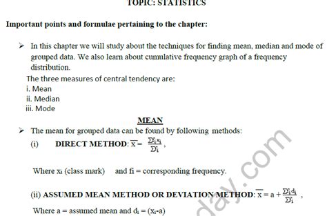 Cbse Class 10 Mathematics Statistics Notes Set B