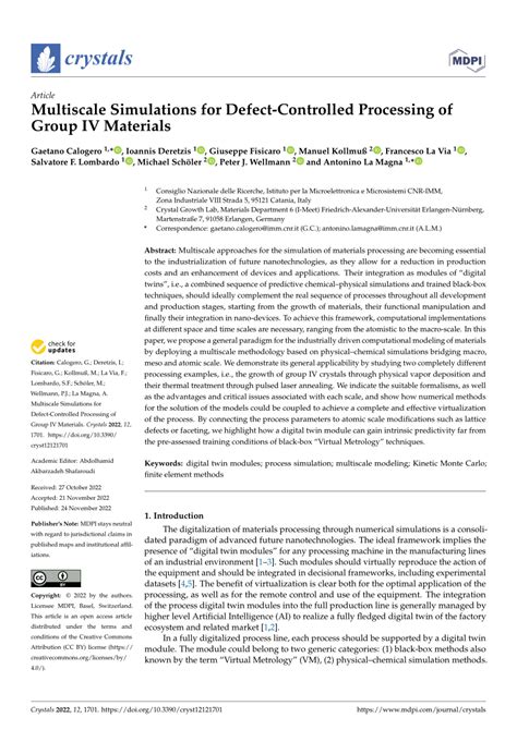 Pdf Multiscale Simulations For Defect Controlled Processing Of Group Iv Materials